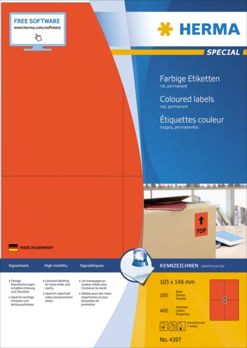 Etikete 105X148 A4/4 1/100 crvena Herma