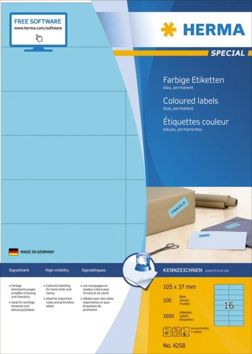 Etikete 105X37 A4/16 1/100 plava Herma