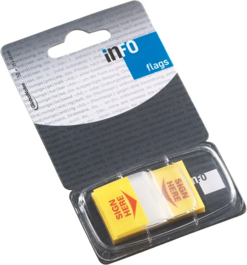 Page marker INFO FLAGS „Sign here“ 25×43 mm, žuti Info Notes