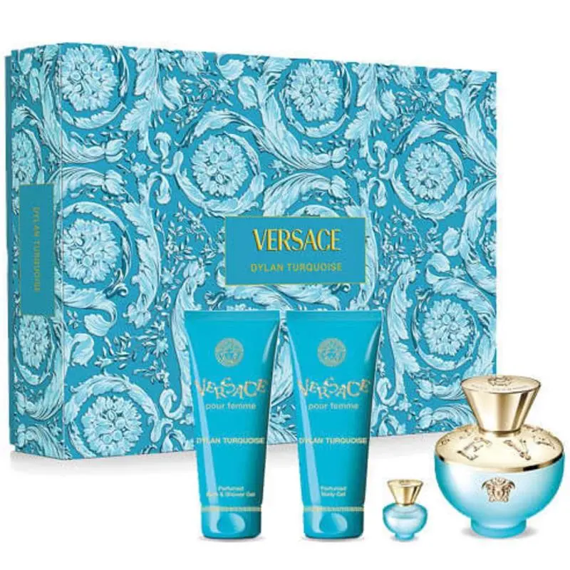 Versace Ženski poklon set Dylan Turquoise, EDT, 100 ml + Gel za tuširanje, 100ml + Losion za telo, 100 ml + Mini, 5 ml