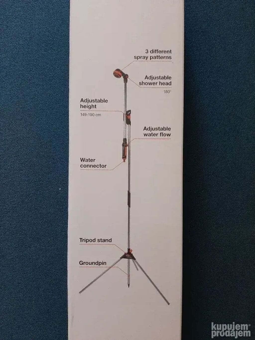 Prenosivi baštenski tuš sa tronošcem - Podesiva visina: 149–190 cm