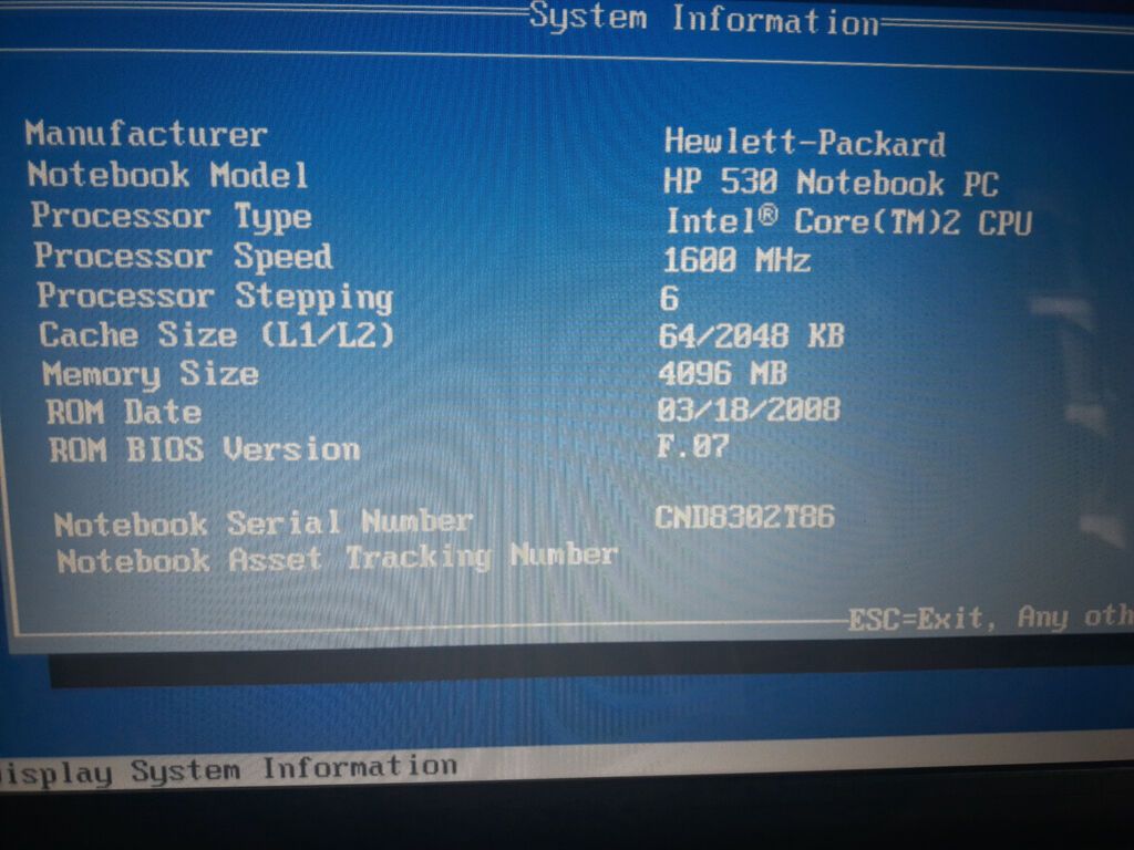 HP 530 Notebook PC Procesor Intel Core 2 Duo T5200 na 1,6 GHz