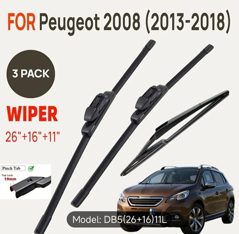 Set metlica brisača za Peugeot 2008 (2013–2018) – 3 kom -