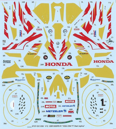 Studio 27 DC1258 Honda CBR 1000RR-R - 100th IOM TT Start Replica Decals Set (for Tamiya Kits)