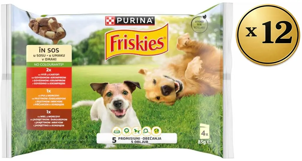 Friskies Vlažna hrana za pse, Adult dog prelivi u sosu Meso, 48x85g