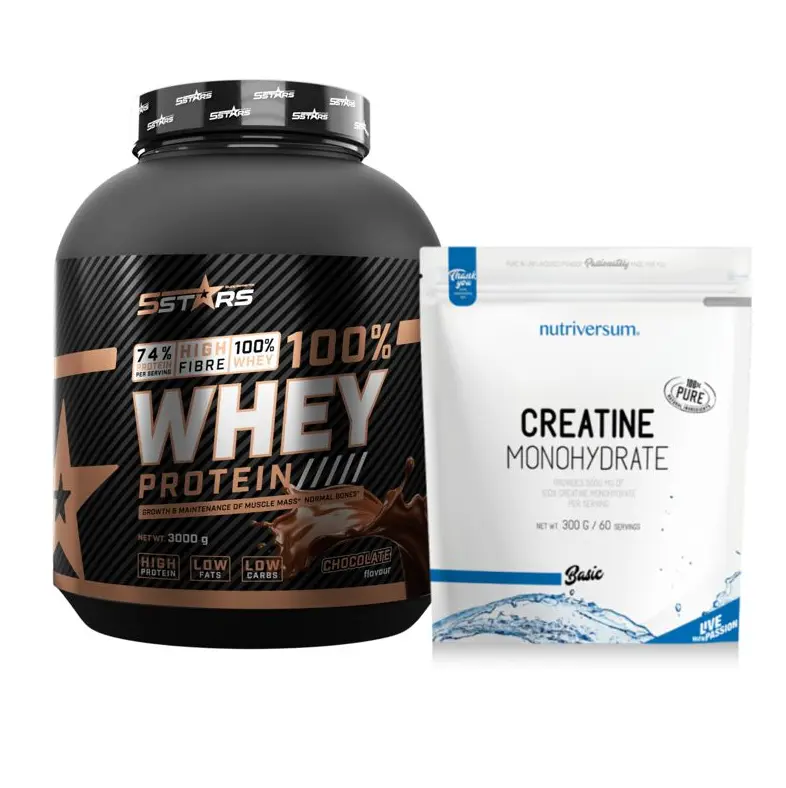 Paket za rast mišića i snagu, 5 Stars Whey Protein 3000 g + Nutriversum Creatine 300 g