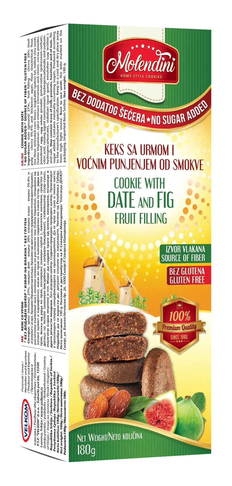 Molendini Keks sa urmom i smokvom, Bez glutena, Bez dodatog šećera, 180 g