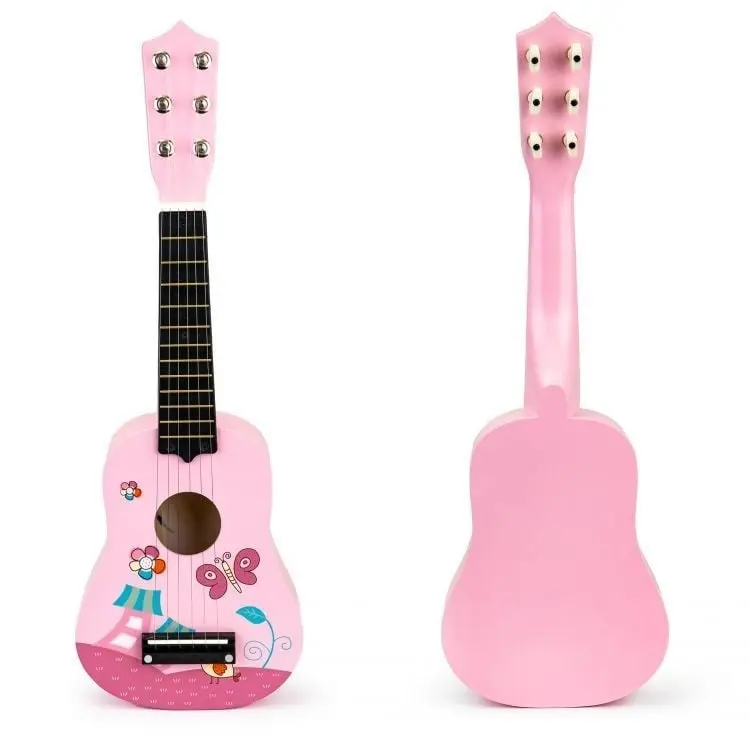 Eco Toys Drvena Gitara Za Decu Sa Metalnim Žicama, Roze
