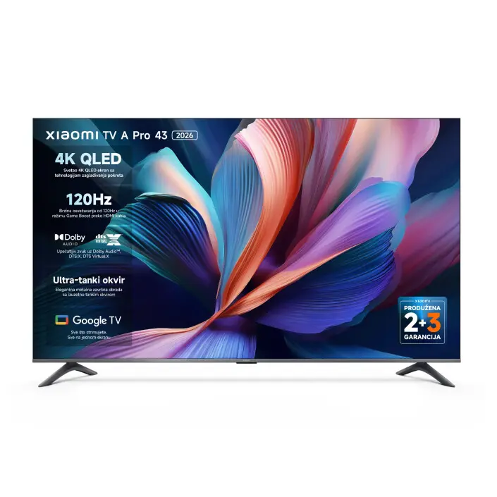 Xiaomi Televizor A Pro 43", QLED, 4K UHD, Google TV, 2026, Crni