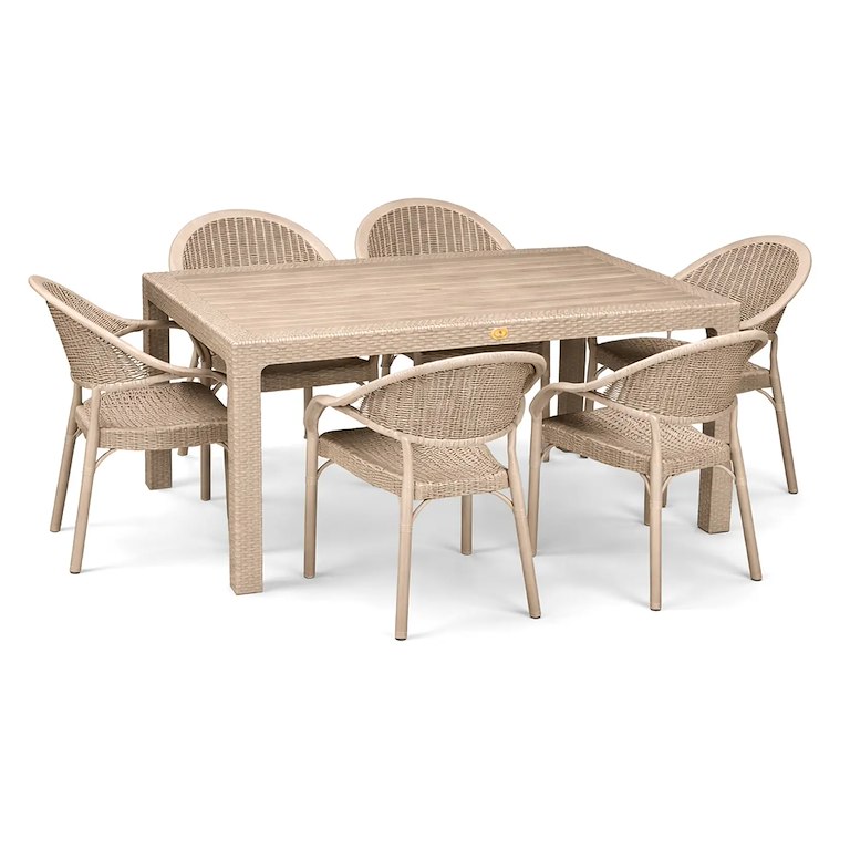 Baštenski set Bambu, 6 stolica i sto 90x150cm, Capucino