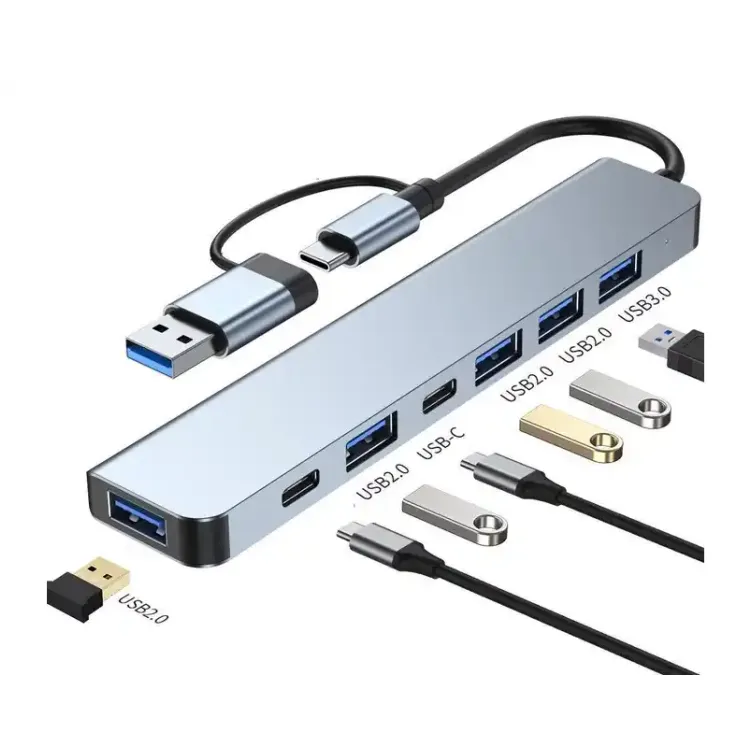 Adapter 8 u 2 E-Green USB 3.0/USB 3.1 tip C- USB 3.0 + 3 x USB 2.0 + 3.5mm audio + SD/TF + 1 x tip