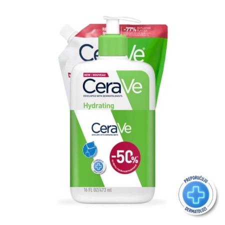 CeraVe Hidratantna emulzija za čišćenje za normalnu do suvu kožu, 473ml + REFILL 473ml