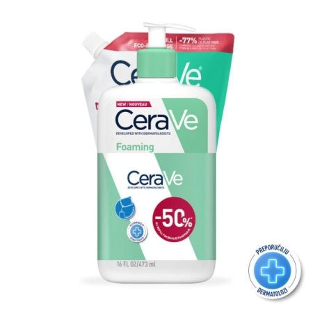 CeraVe Penušavi gel za čišćenje za normalnu do masnu kožu, 473ml + REFILL 473ml