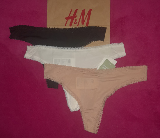 H&M 3kom bež,bele,crne microfiber tange NOVO!%