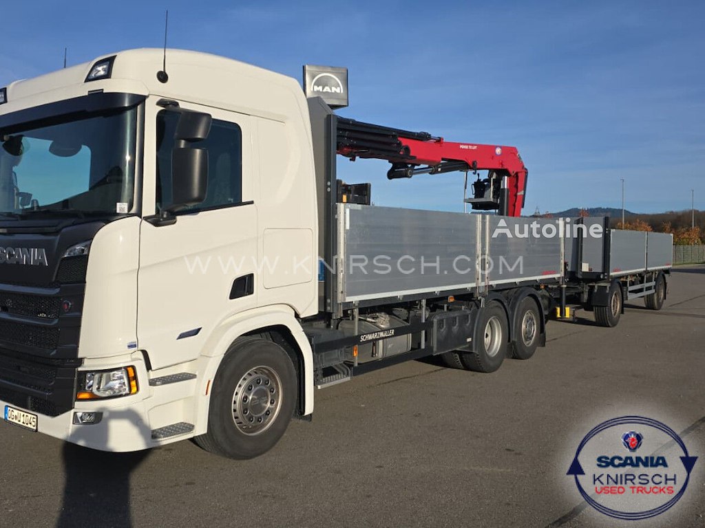 Scania R500 kamion s ravnom platformom + prikolica sa ravnom platformom