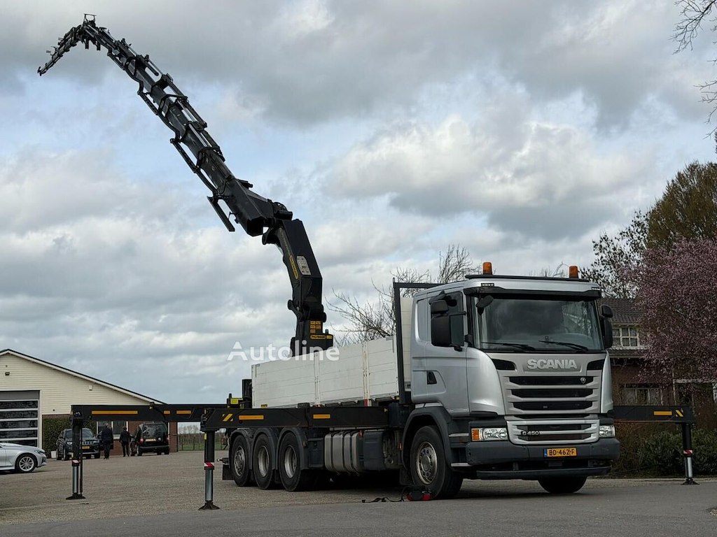 Scania G450 8x4 triple, PALFINGER PK92002 (92tm) FLYJIB/EURO 6!!TOP!! kamion s ravnom platformom