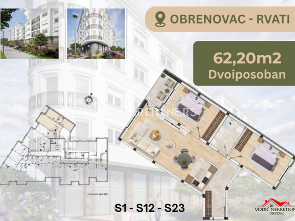 Dvoiposoban stan u izgradnji, 62.20m², I sprat, Obrenovac-Rvati, 123.156€