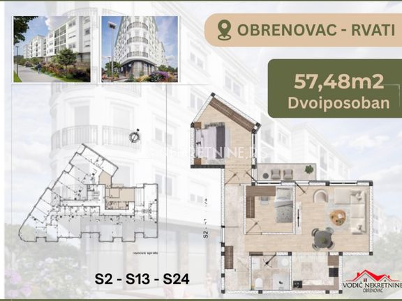 Dvoiposoban stan u izgradnji, 57.48m², I sprat, Obrenovac-Rvati, 113.810€