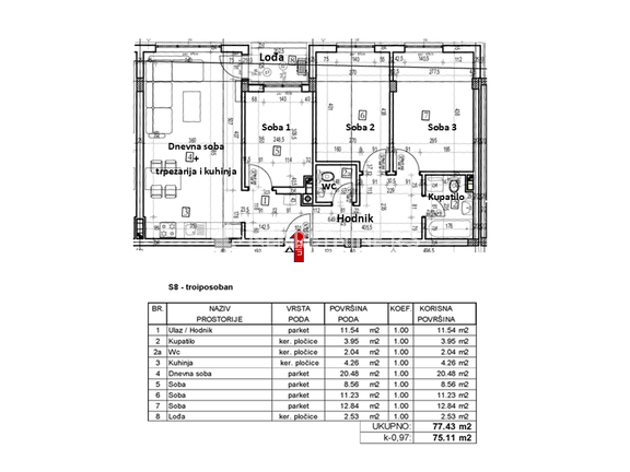 Centar Stare Pazove, troiposoban stan 75,11m2, novogradnja