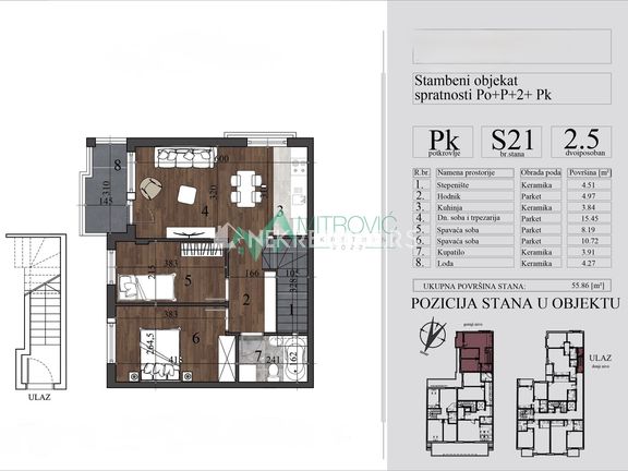 Stan,NOVI SAD,DETELINARA NOVA,kv: 55.86, € 155350, ID: 1003814