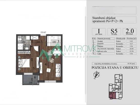 Stan,NOVI SAD,DETELINARA NOVA,kv: 45.95, € 137250, ID: 1003806