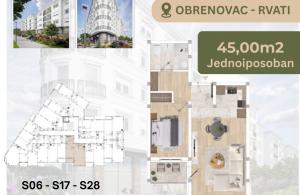 Jednoiposoban stan u izgradnji, 45m², II sprat, Obrenovac-Rvati, 89.100€