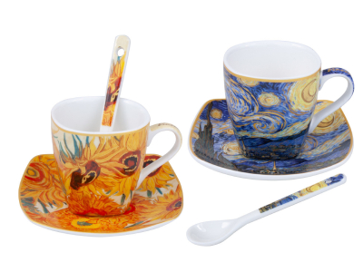 Šolje sa tacnom i kašičicama set 2 Espresso - Van Gogh, Starry Night and Sunflowers