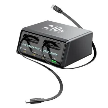 WLX-60E 210W GAN CHARGING STATION WITH 2X RETRACTABLE USB-C CABLES