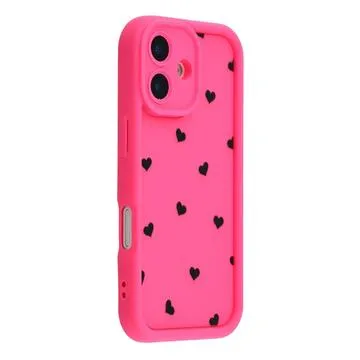 IPHONE 16 PLUS HEART PATTERN SHOCKPROOF TPU CASE WITH RAISED EDGES