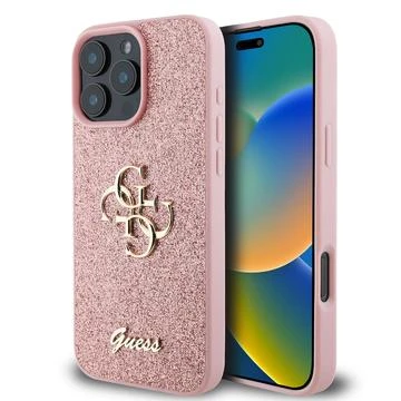 IPHONE 16 PRO MAX GUESS FIXED GLITTER 4G METAL LOGO MASKA - PINK