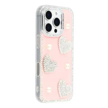 IPHONE 16 PRO MAX SPARKLING LOVE AND PEARL HYBRID CASE - PINK