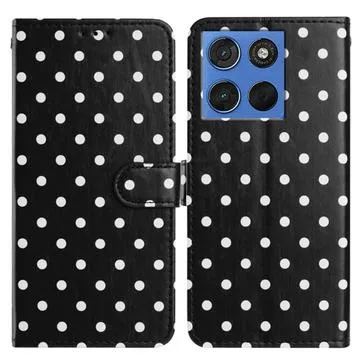 MOTOROLA MOTO G77/G67 POLKA DOT PATTERN WALLET CASE - BLACK