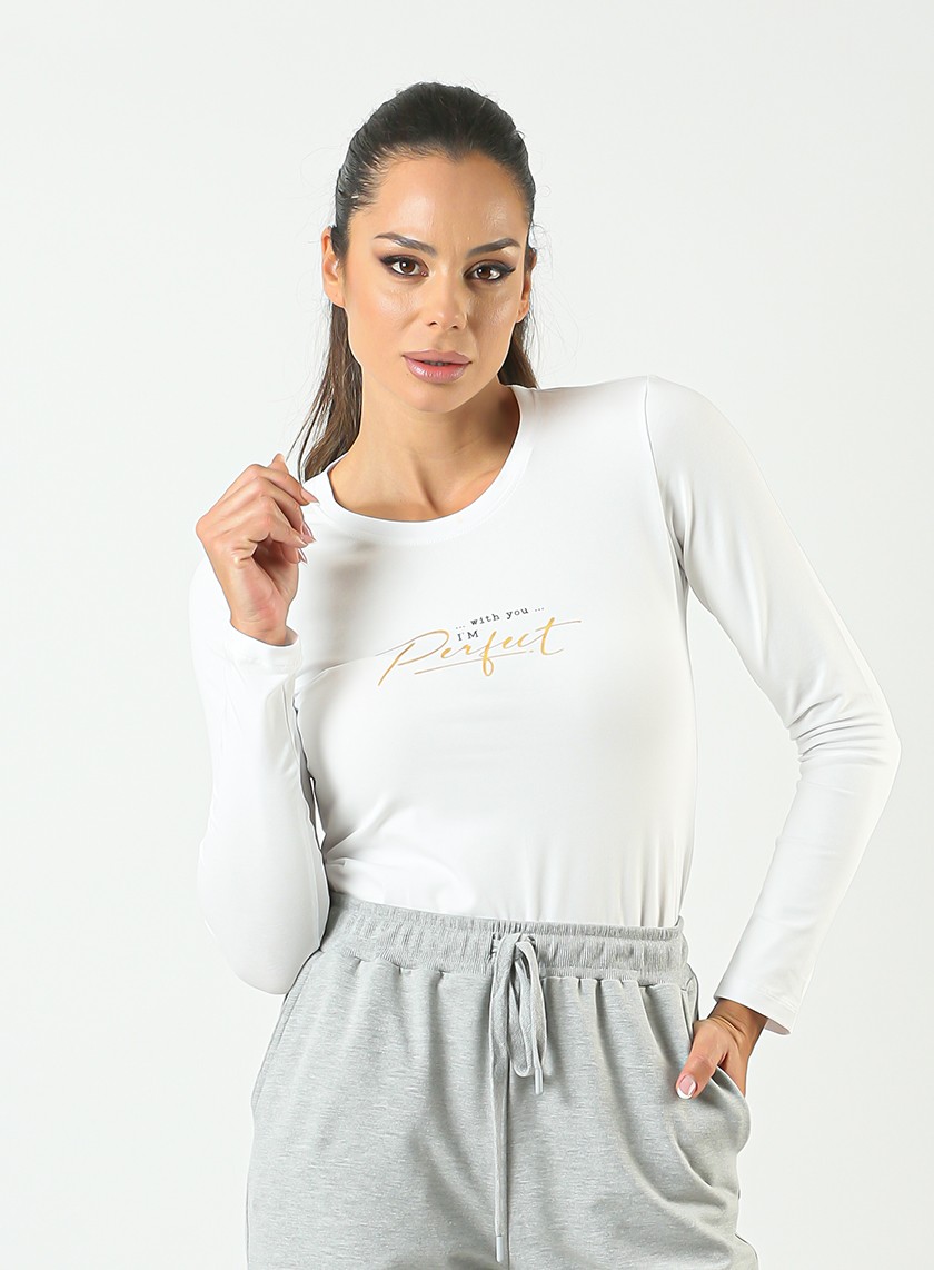 BELA ŽENSKA MAJICA SA DUGIM RUKAVIMA