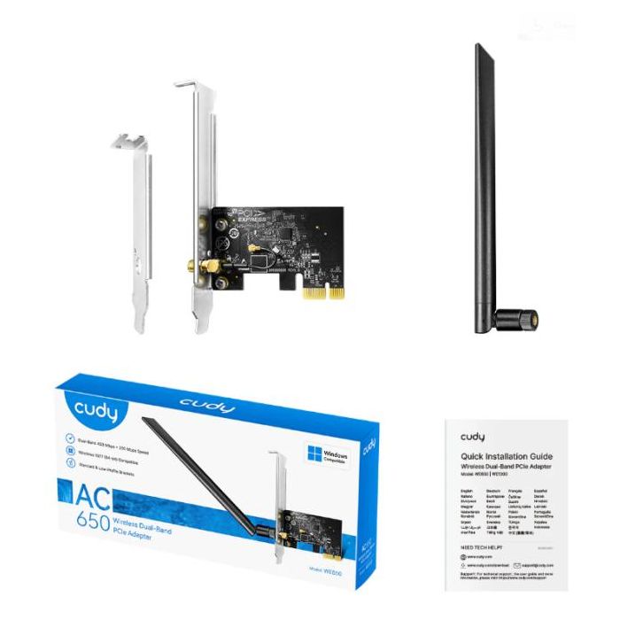 Cudy WE650,AC650 Bezicni PCI-E adapter sa dva opsega, 433 Mbps + 200 Mbps ,Dual-Band Wi-Fi 5