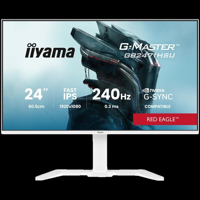 24" WHITE Fast IPS Gaming, G-Master Red Eagle, G-SYNC Compatible, 1920x1080 at 240Hz, 350cd/m2, 2x HDMI, DisplayPort, 0.4ms MPRT, Speakers, USB hub 1x3.2 1x USB-C, Black Tuner, 15cm height adjusta...
