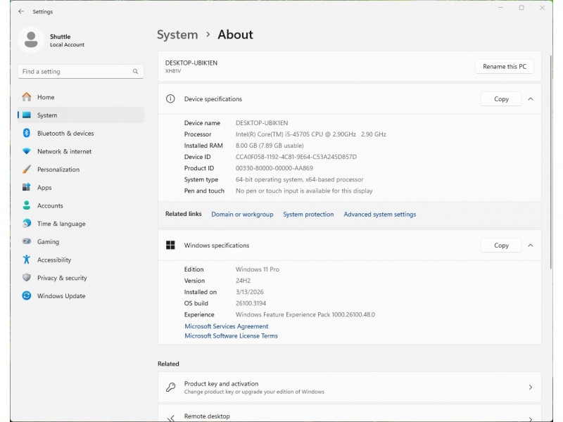 Shuttle Mini PC_i5-4570s_8GB RAM_120GB SSD_Win 11 PRO