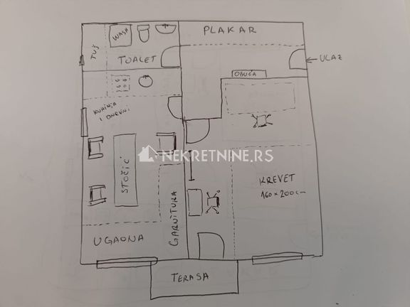 Dvosoban Namešten stan sa Garažom 40m2 i terasom na prvom spratu novogradnje