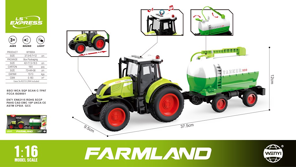 TRAKTOR SA CISTERNOM SA ZVUKOM I SVETLOM 1:16 WY900A