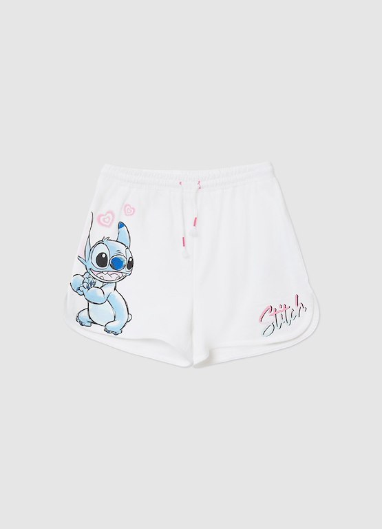 SPORTSKE ŠORTSEVI SA ŠTAMPOM STITCH OPTIČKA BELA