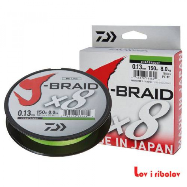 Upredena struna Daiwa J-braid X8 300m chartreuse