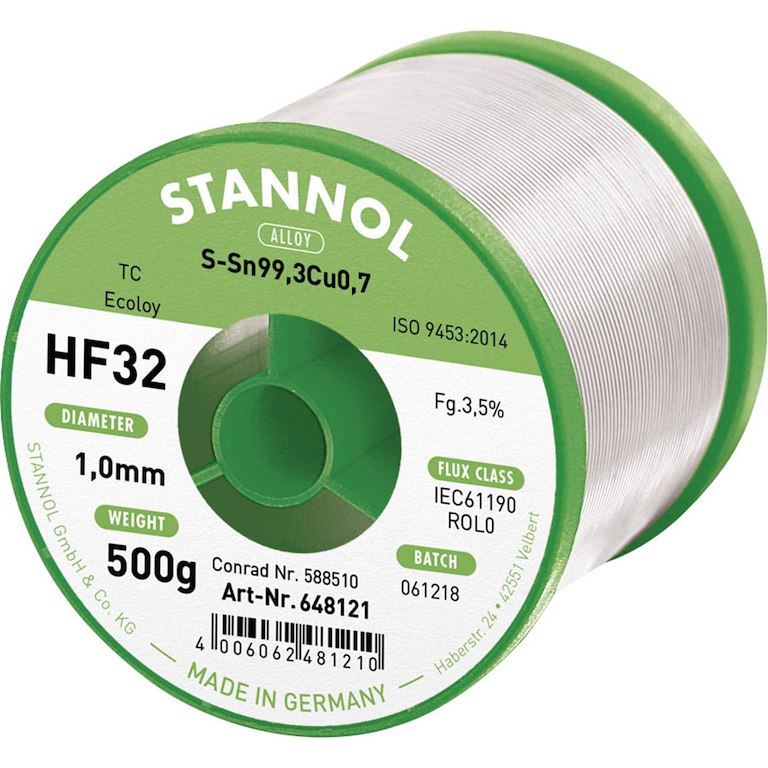 Tinol / kalaj žica Stannol Sn99.3/Cu0.7 HF32 1mm 500g