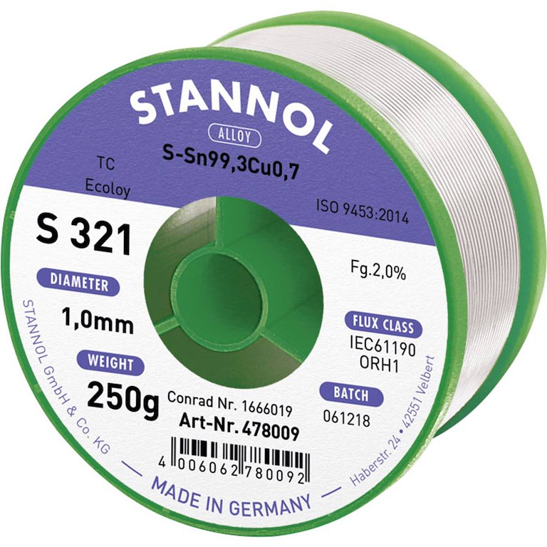 Tinol / kalaj zica Stannol Sn99.3/Cu0.7 S321 1mm 250g