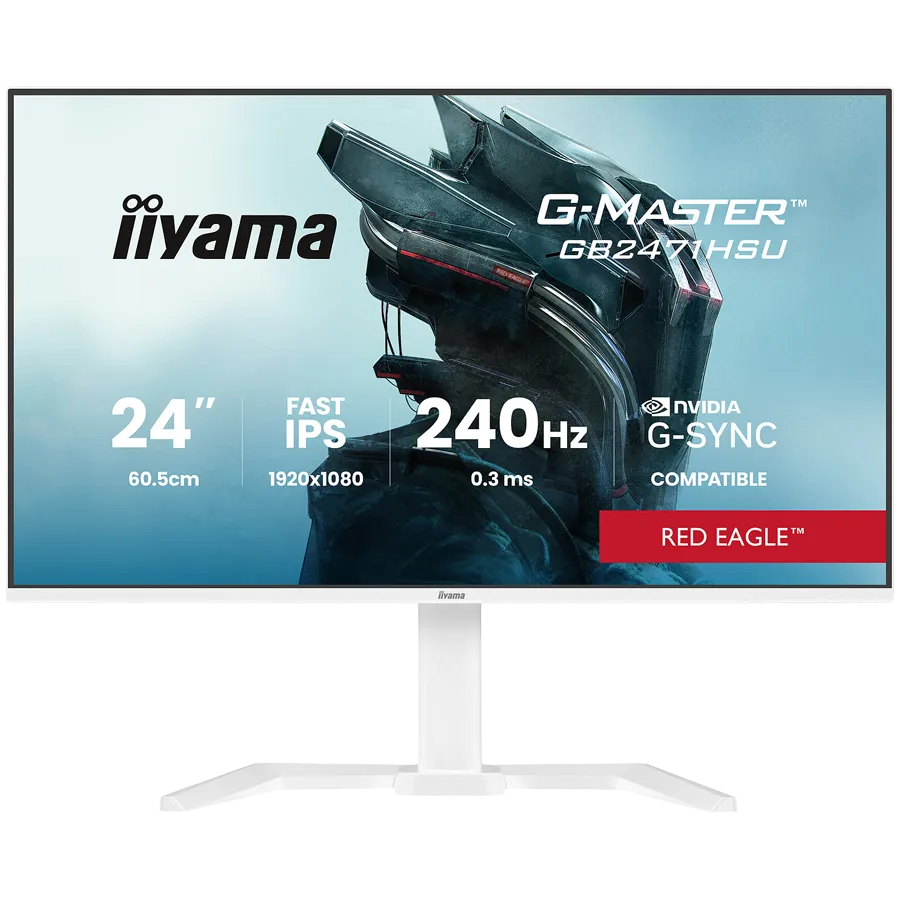 24" WHITE Fast IPS Gaming, G-Master Red Eagle, G-SYNC Compatible, 1920x1080 at 240Hz, 350cd/m2, 2x HDMI, DisplayPort, 0.4ms MPRT, Speakers, USB hub 1x3.2 1x USB-C, Black Tuner, 15cm height adjusta...