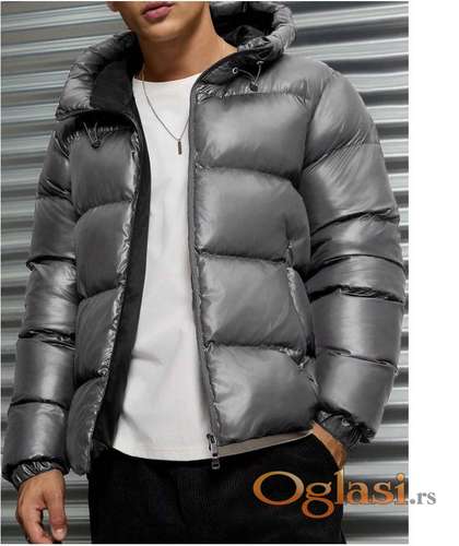 RueChic Men High Collar 2 Zipper Shiny Fabric Regular Padded Coat