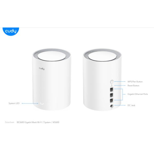 Cudy M3600(1-Pack), BE3600 Gigabit Mesh Wi-Fi 7 System, 2882 Mbps + 688 Mbps IPv6