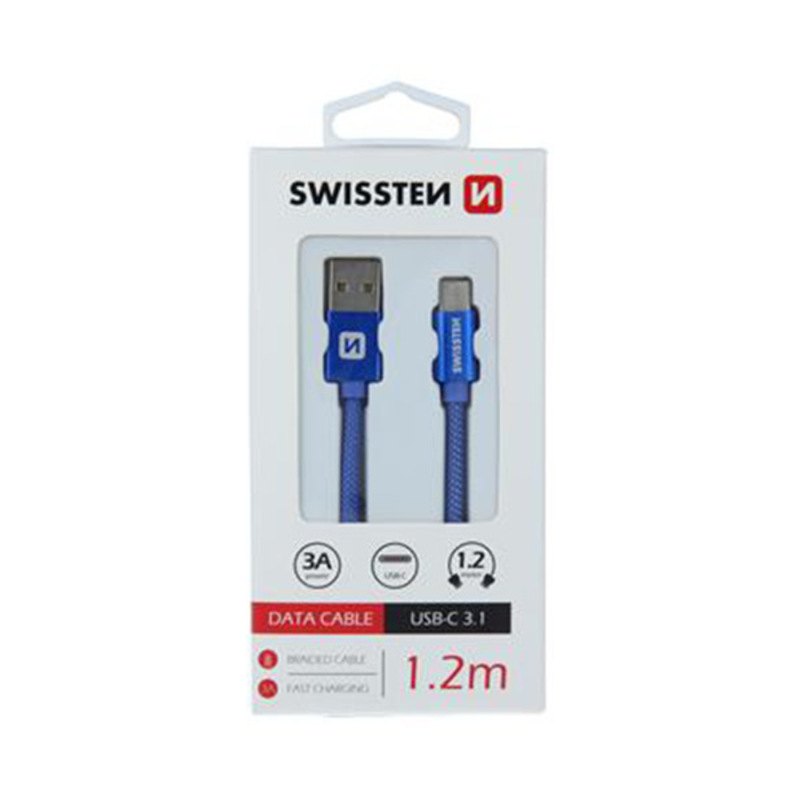 Kabal Data tekstil USB na TIP C 1.2m SWISSTEN plav