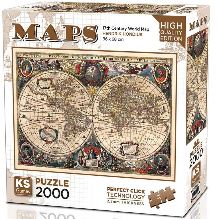 KS Puzzle 2000 pcs Maps 17Th Century World Map 22529