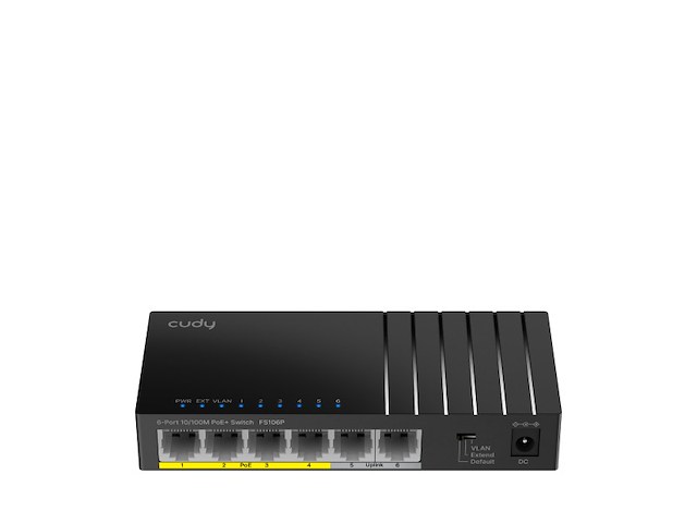 Cudy FS106P,6-Port 10/100M PoE+ Switch,4× FE with 802.3at/af Mode A PoE,2× Uplink FE,36W