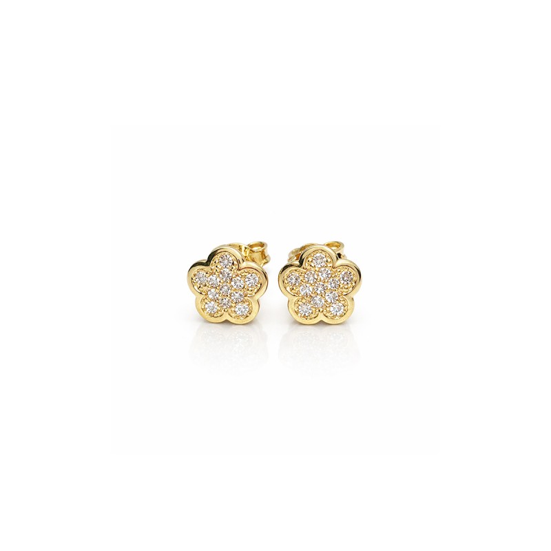 GOLD FLOWER EARRINGS WITH ZIRCONIA