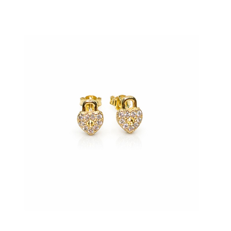 HEART LOCK EARRINGS IN 14KT YELLOW GOLD WITH ZIRCONS